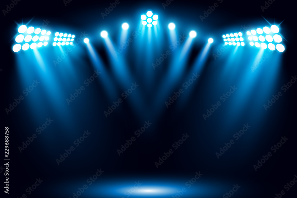 Blue stage arena lighting background with spotlight vector illustration ...