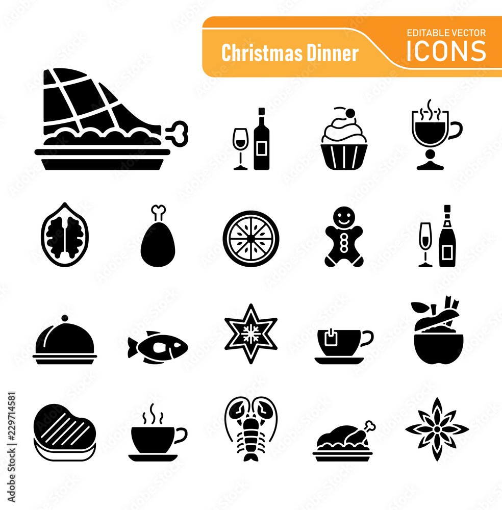 Christmas Dinner - Icons (Black) Stock-Vektorgrafik | Adobe Stock