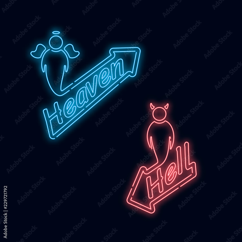 Neon signs, heaven or hell. Vector illustration. Stock Vector | Adobe Stock