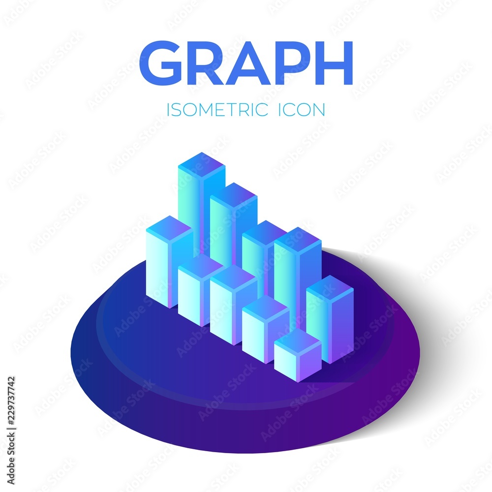 Graph Chart Icon. 3D Isometric Graph Chart sign. Created For Mobile ...