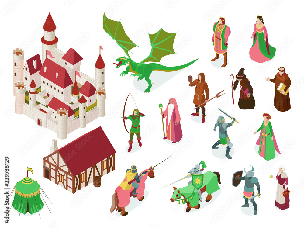 Medieval Fairy Tale Isometric Set Stock Vector | Adobe Stock