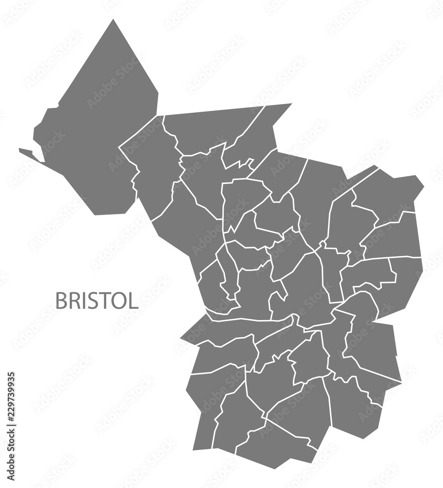 Bristol city map with wards grey illustration silhouette shape Stock ...