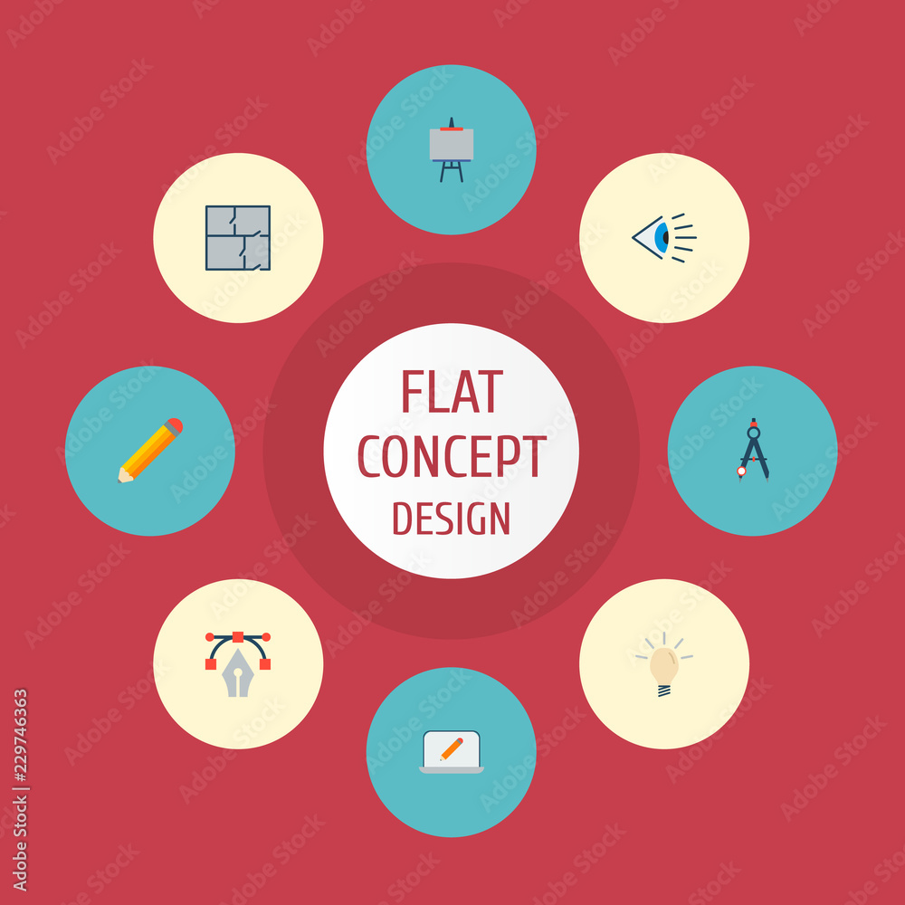 Set of creative icons flat style symbols with property plan, pencil ...