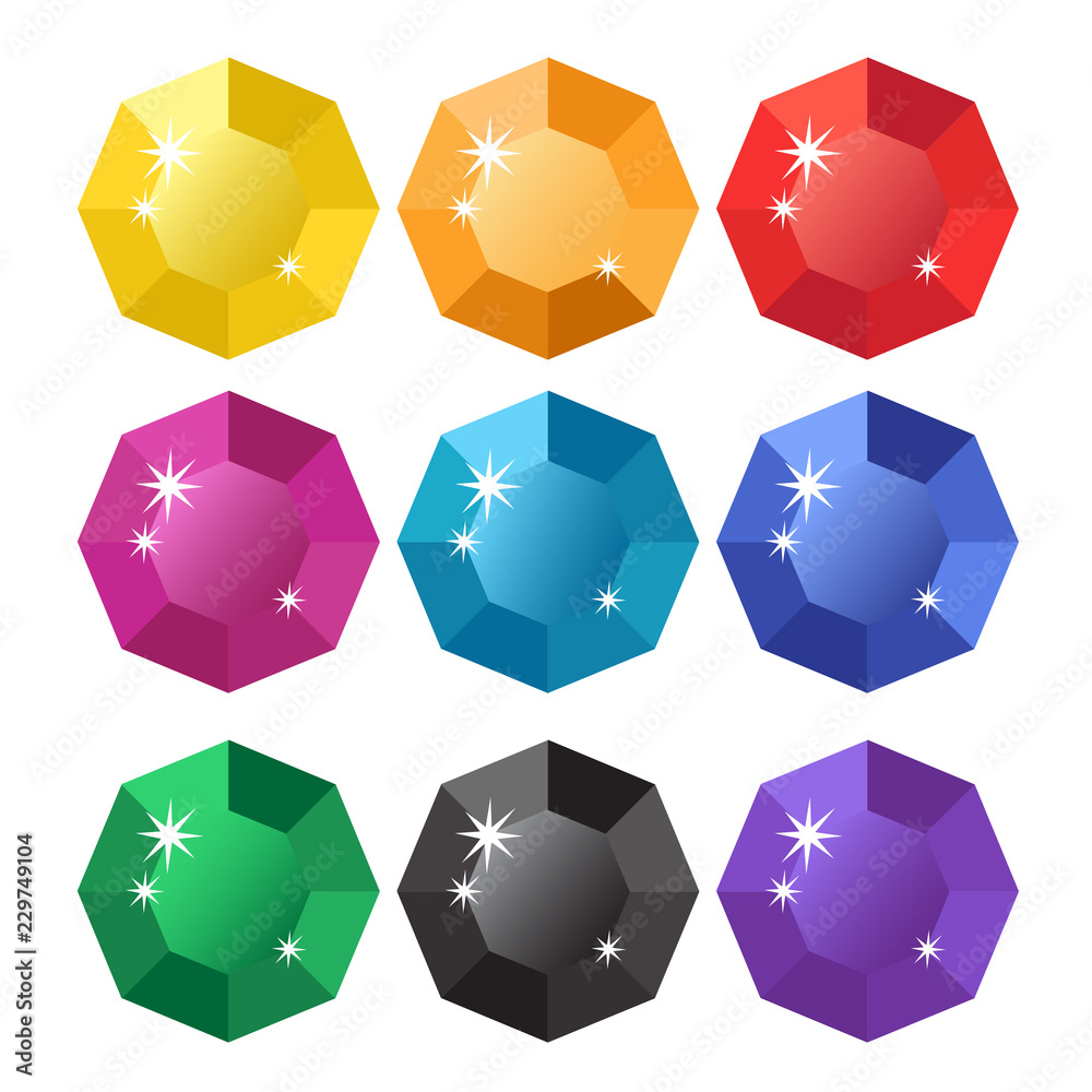 Colorful cartoon diamonds icons realistic vector set 1 Stock Vector ...