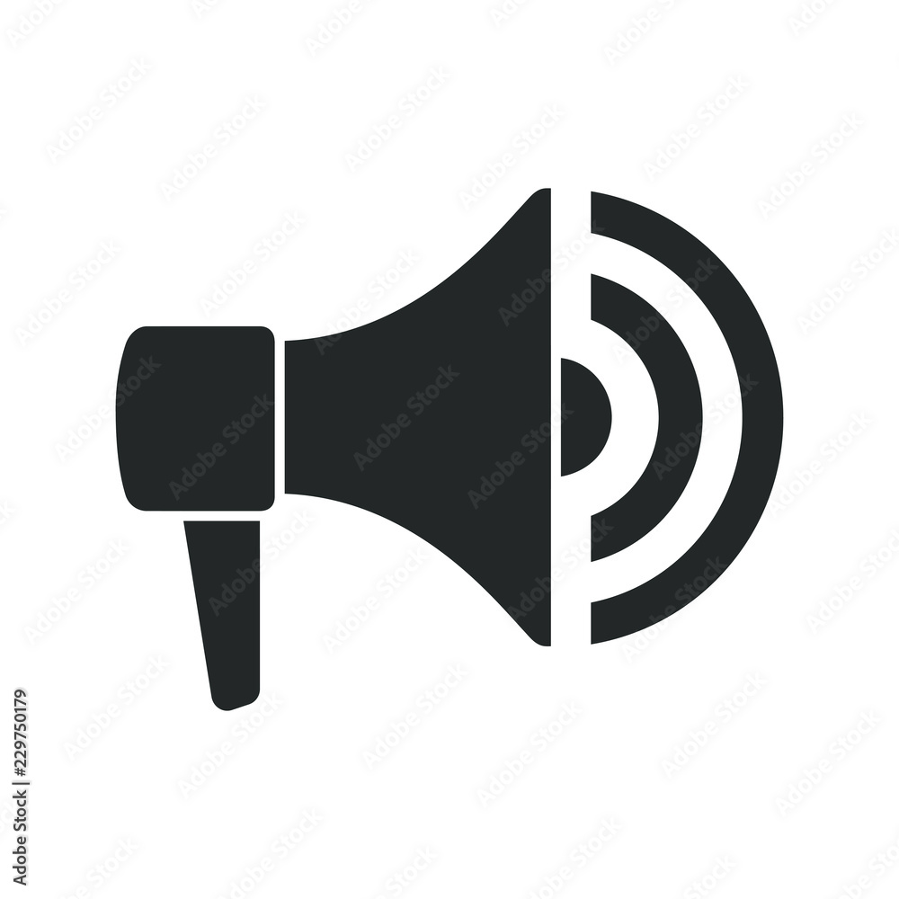 Megaphone icon. Black sign megaphone isolated on white background. Flat ...