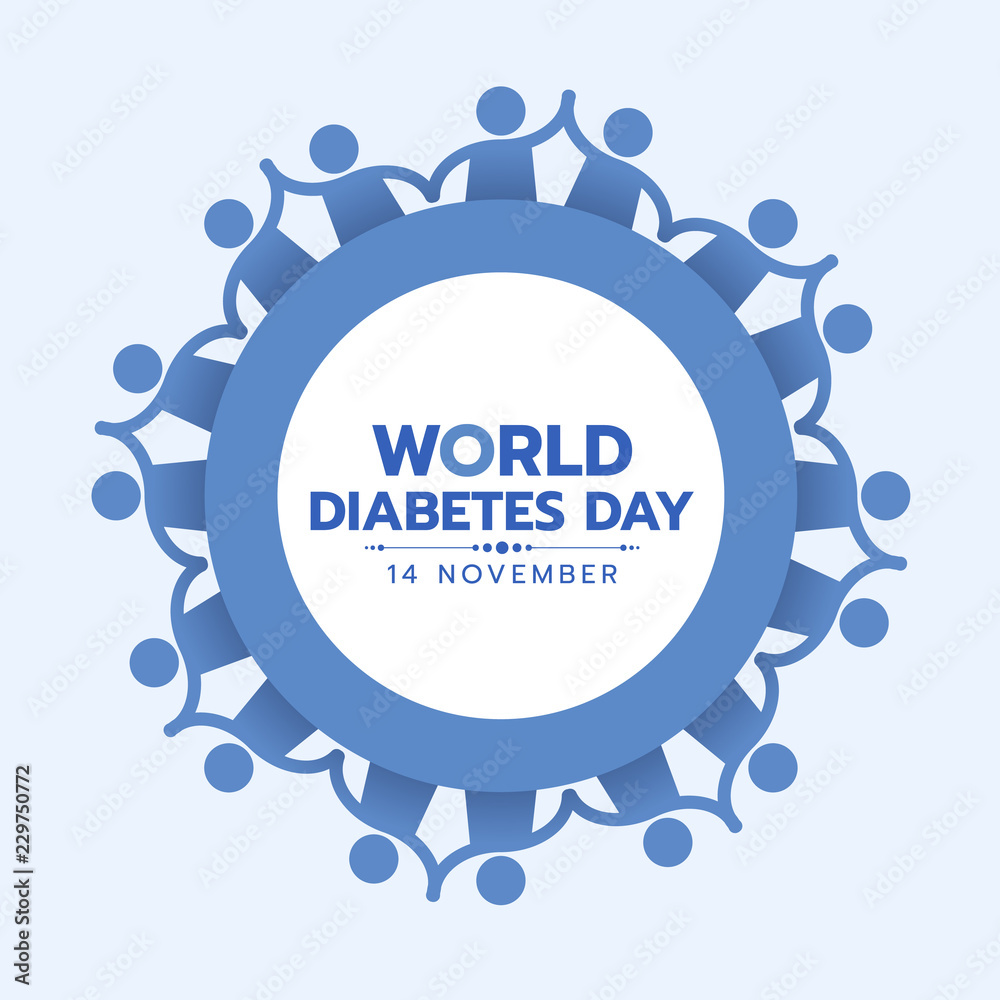 World Diabetes Day Awareness banner with blue people hold hand around ...