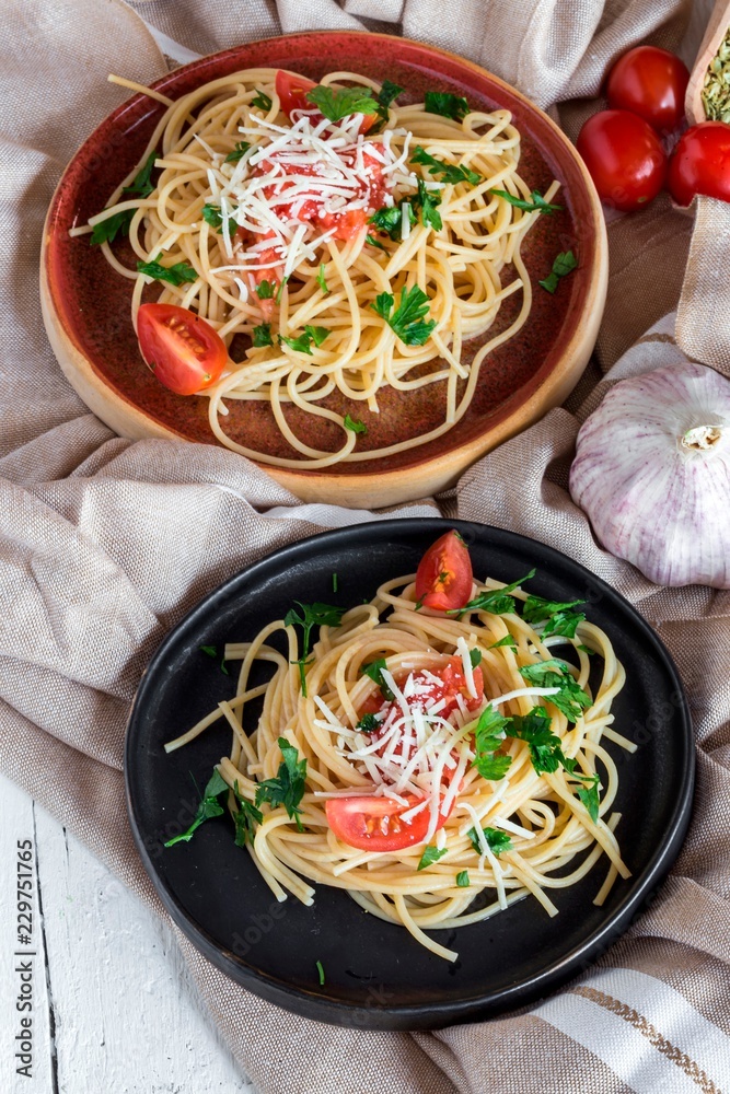 Spaguetti with tomato cheese and oregano, typical italian pasta Stock ...