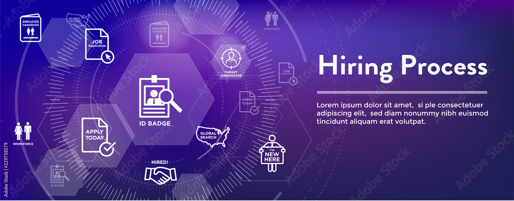 New Employee Hiring Process icon set and Web Header Banner Stock Vector ...