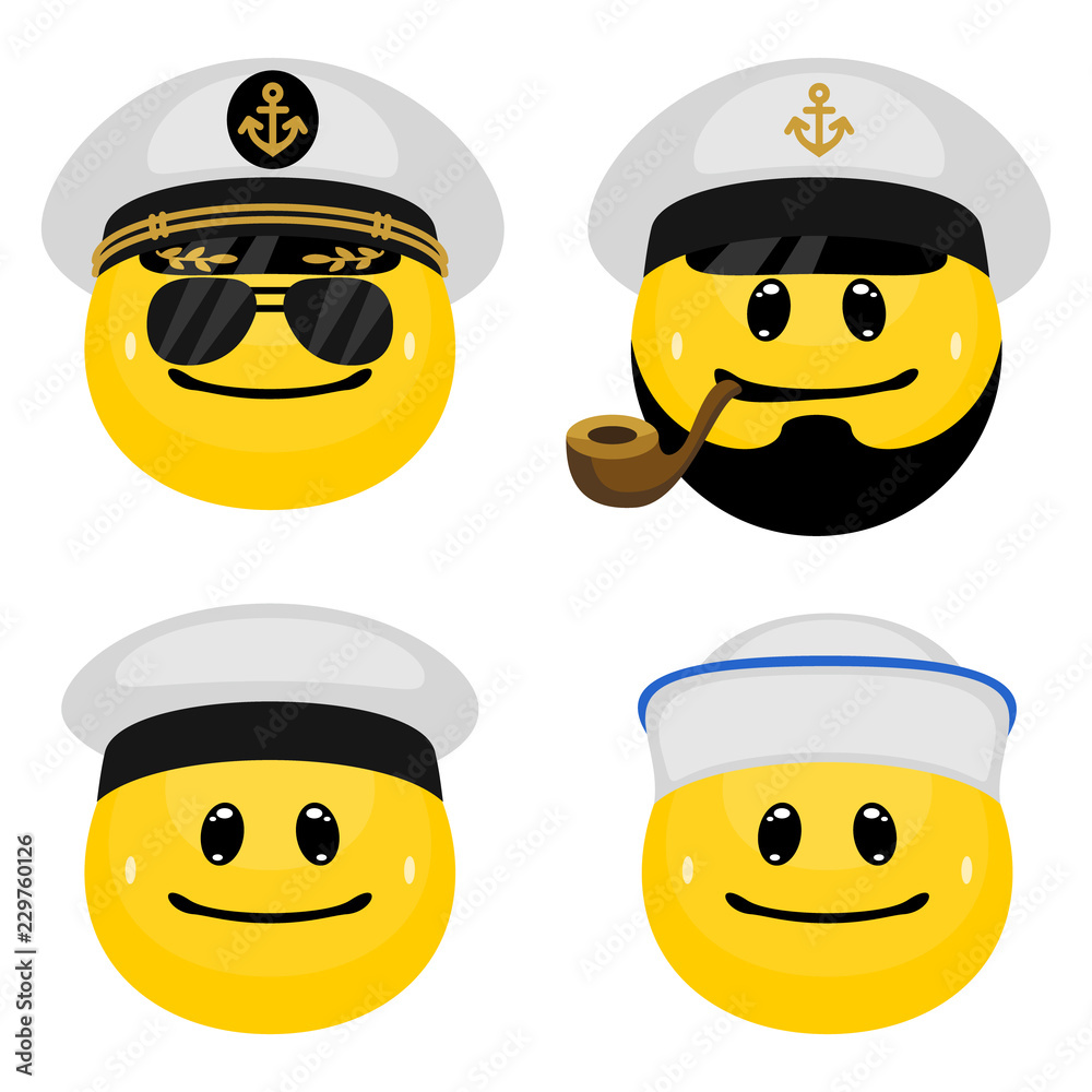 Vector emoticon set of marine officers and sailors. Face icons of ...