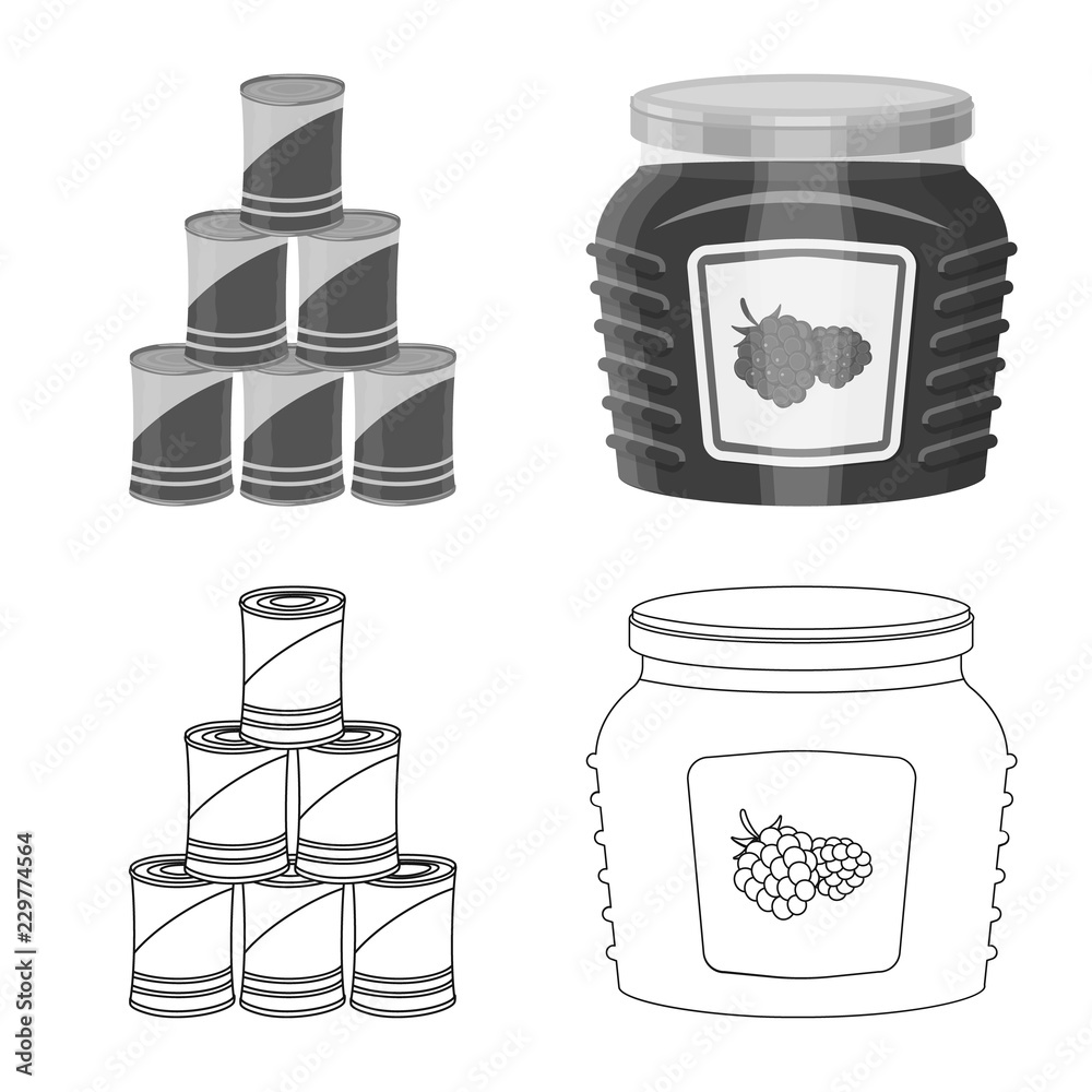 Vector illustration of can and food logo. Set of can and package stock ...