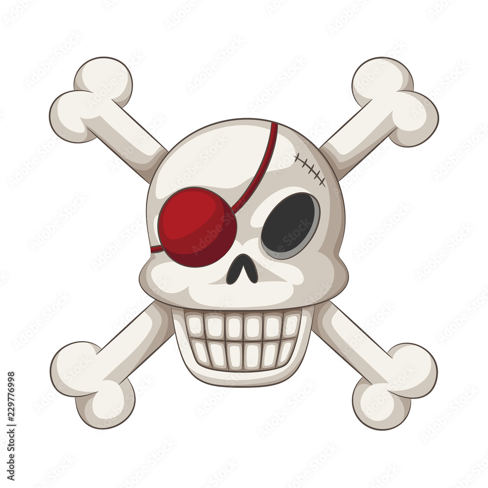 Funny cartoon skull with eye batch and crossbones, vector illustration ...