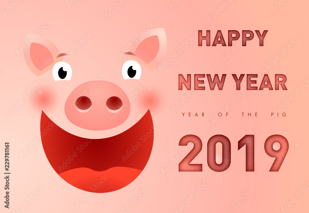 Year of pig presentation pink banner design with sample text. Creative ...