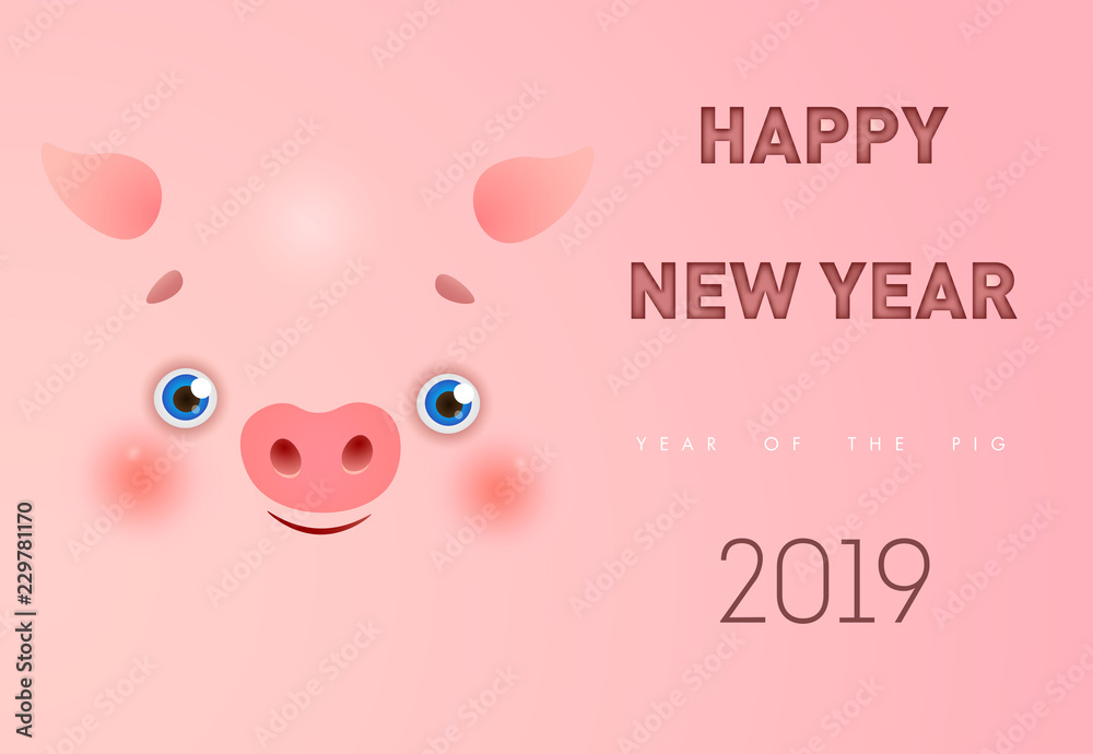 Year of pig banner design. Creative lettering with numbers and cute ...