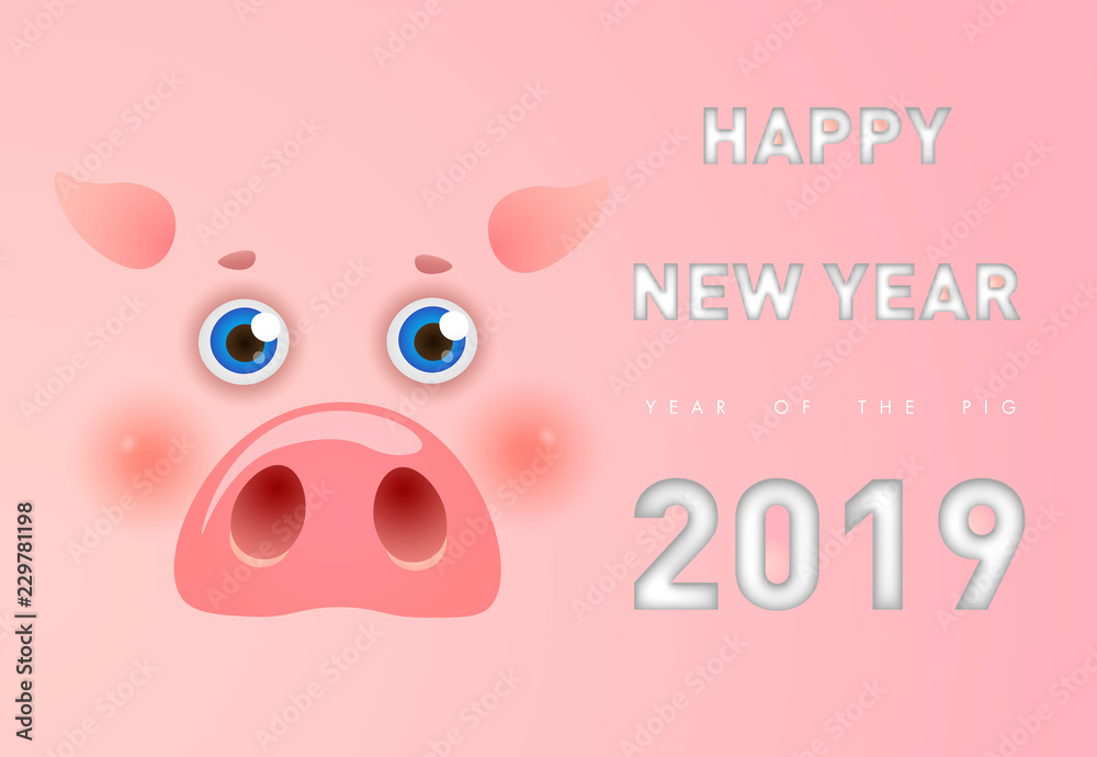Year of pig poster design. Creative inscription with numbers and pig ...