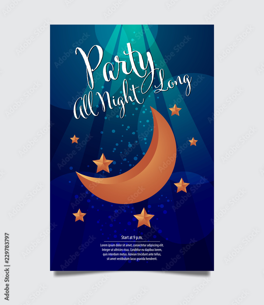 Party all night long invitation card or poster template layout with ...
