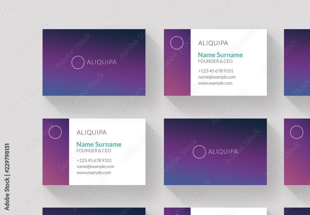 Purple Gradient and White Business Card Layout Stock Template | Adobe Stock