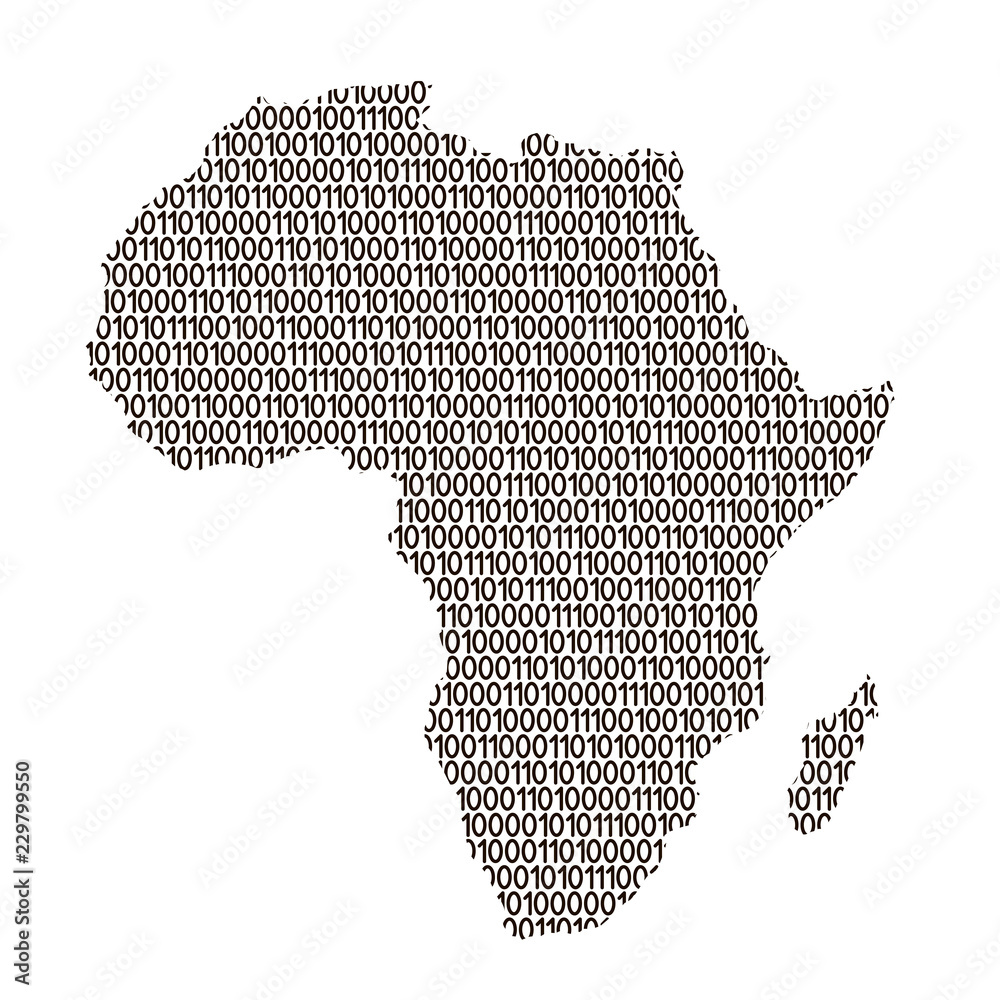 Africa map abstract schematic from black ones and zeros binary digital ...