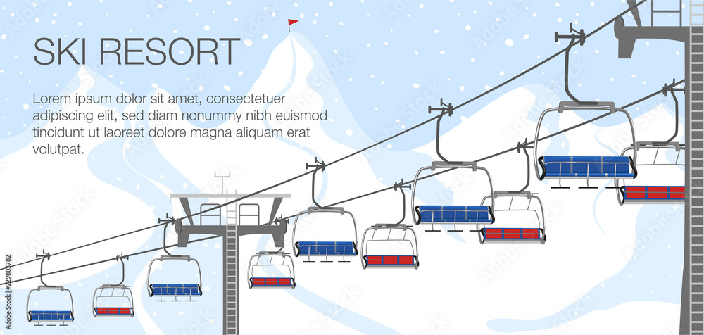 Ski resort vacation, ski lift. Winter outdoor holiday activity sport in ...