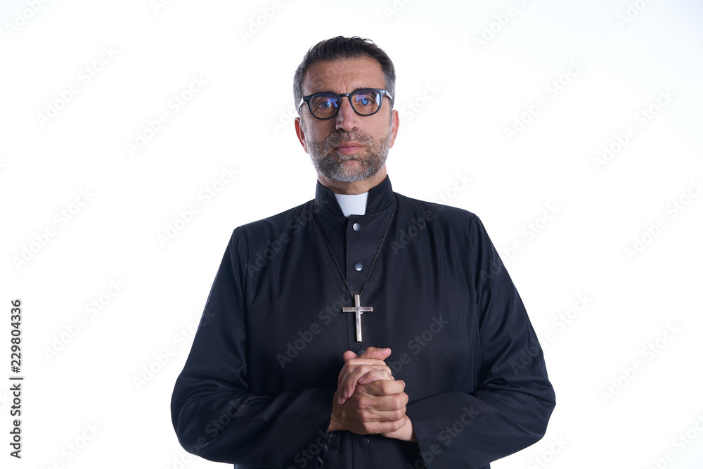 Priest pastor portrait praying hands relaxed Stock Photo | Adobe Stock