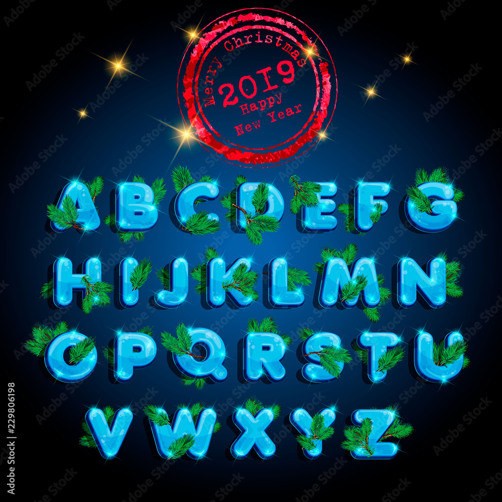 Winter vector alphabet with snow. Letter abc, ice cold font, season ...