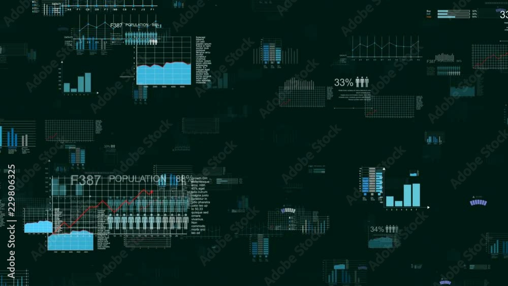 Looping infographic zoom in animation.Flying through stock market and ...
