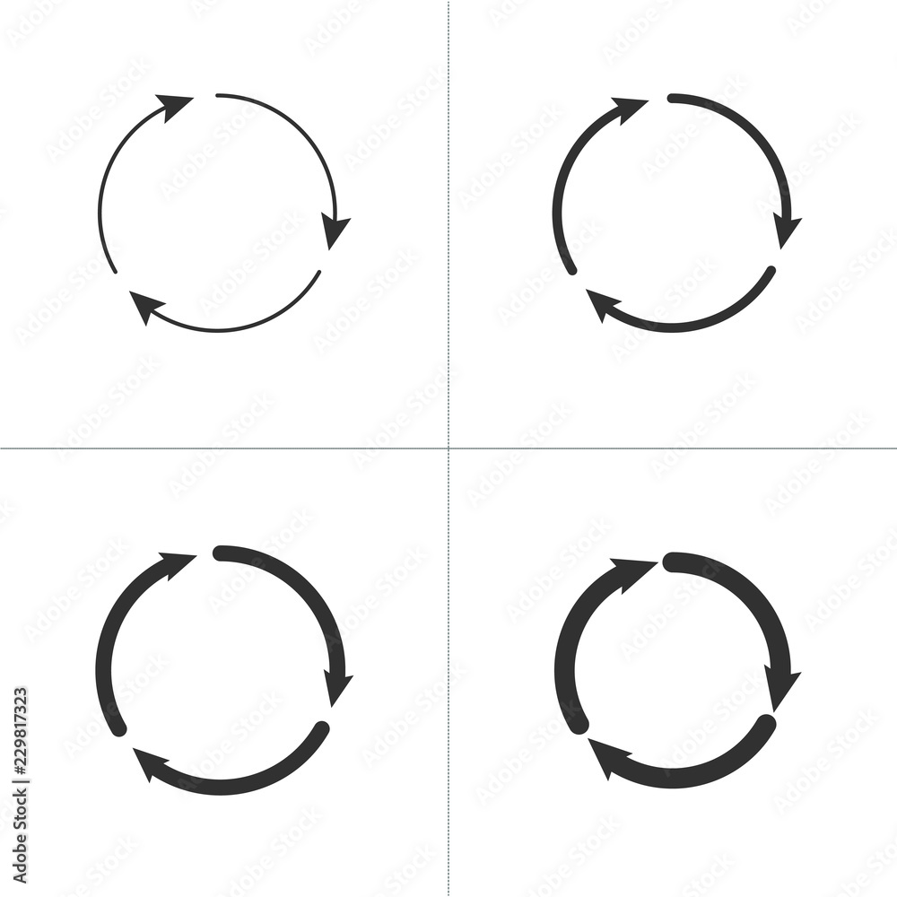 Three circle clockwise arrows black icon set. vector illustration ...