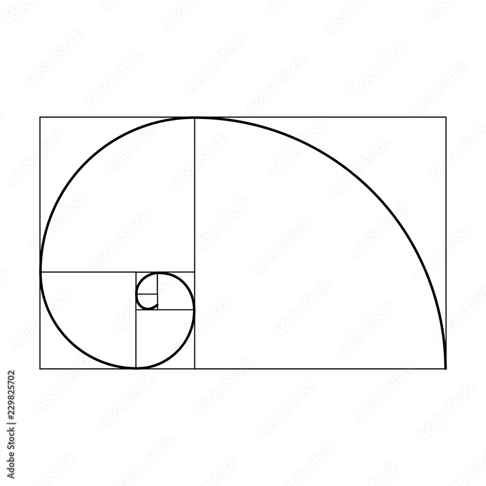 Vecteur Stock A black and white vector silhouette of the Fibonacci ...