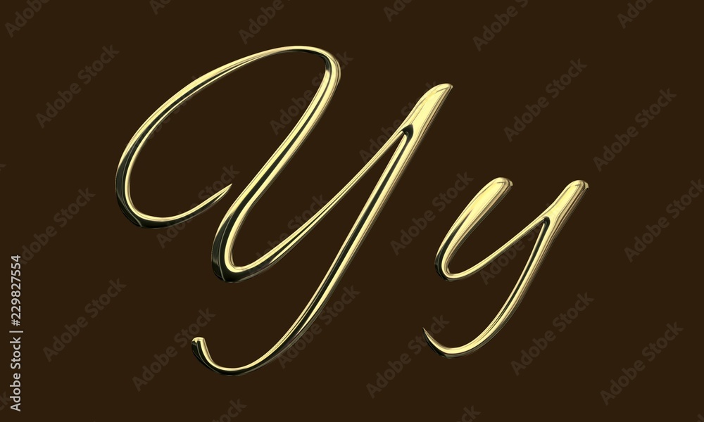 Alphabet letter Y with metallic gold texture, 3D rendering, golden abc ...