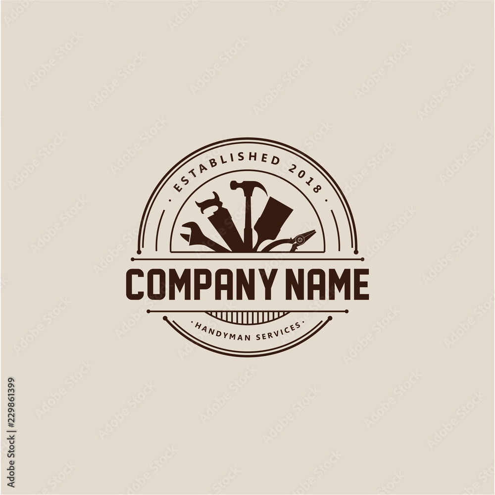 vintage handyman logo vector isolated vector de Stock | Adobe Stock