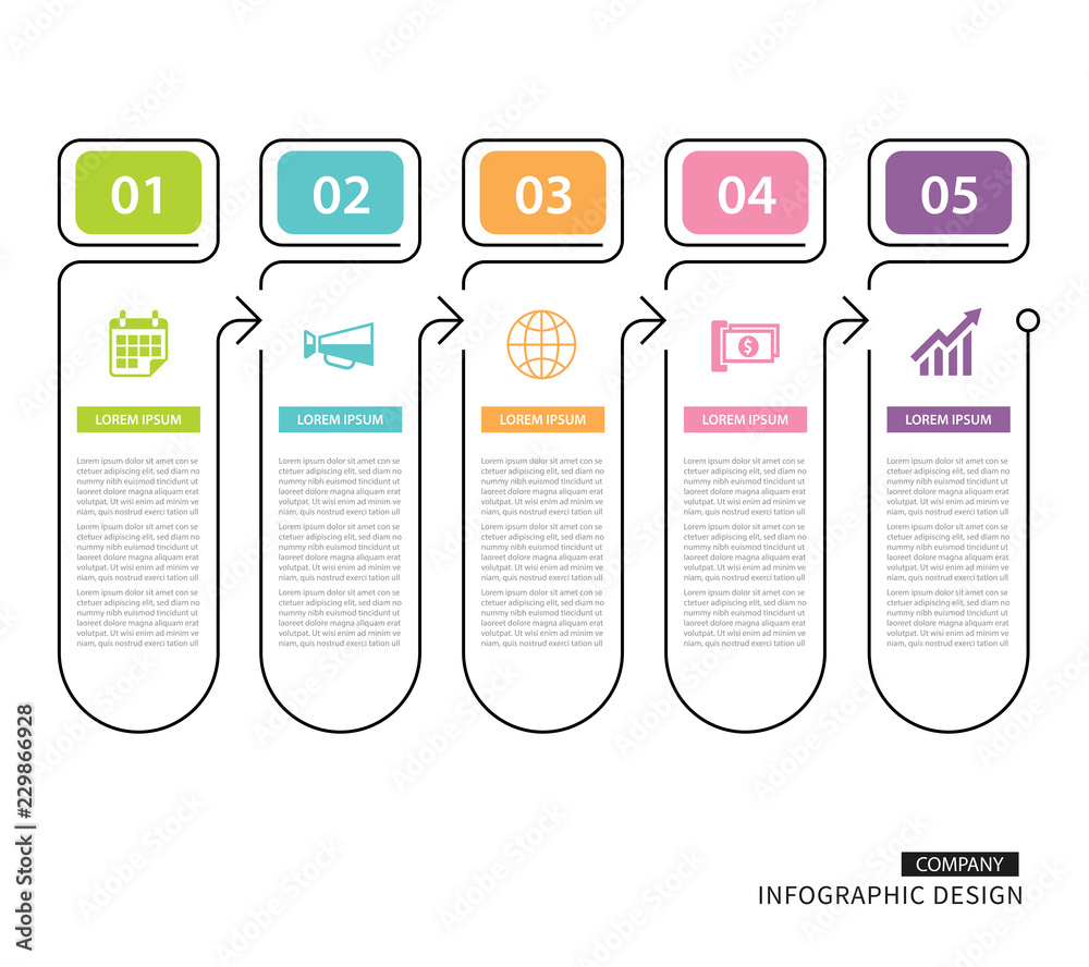 Infographics tab in vertical thin line index with 5 data template ...