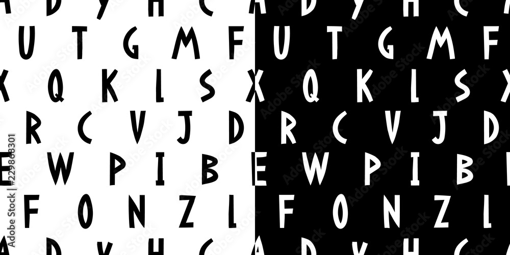 Vector hand drawn alphabet seamless pattern. Lettering design. Latin ...