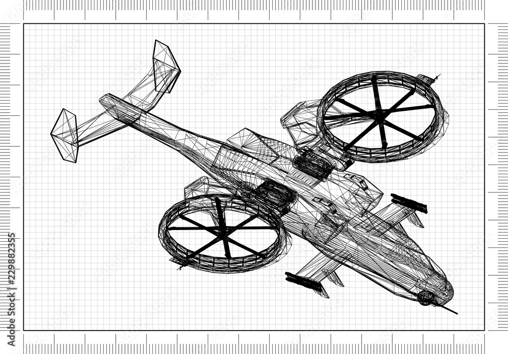 Combat Helicopter 3D blueprint Stock Illustration | Adobe Stock
