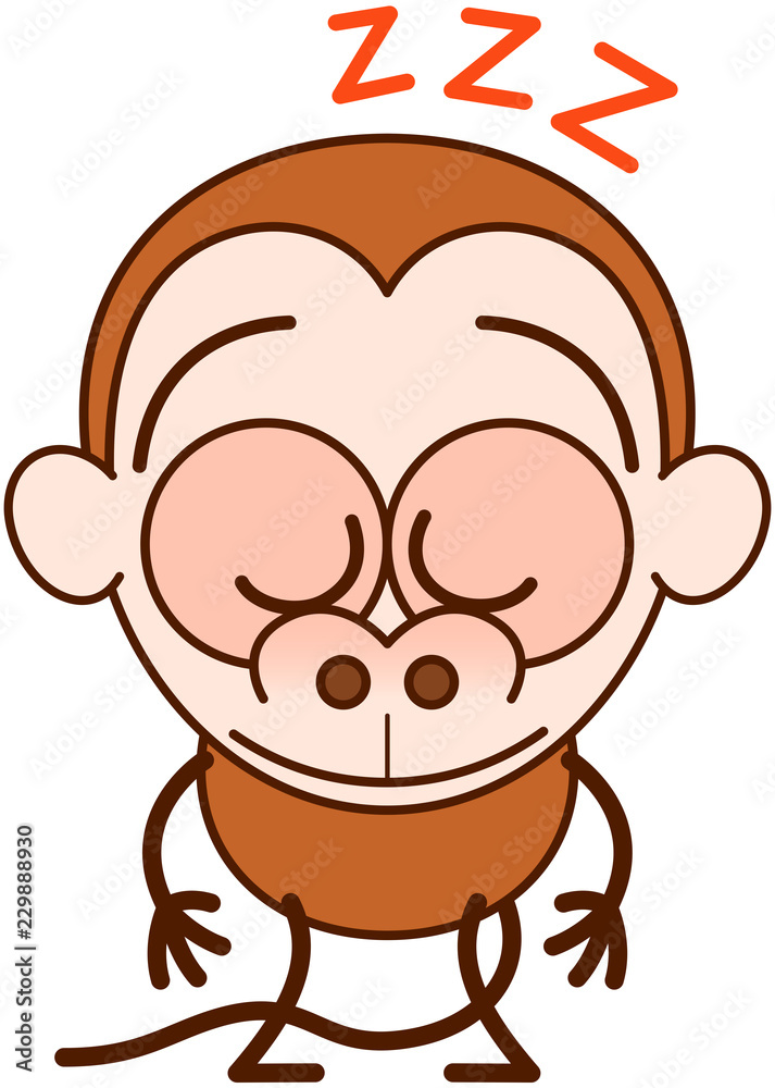 Cute brown monkey in minimalist style with big rounded ears, bulging ...