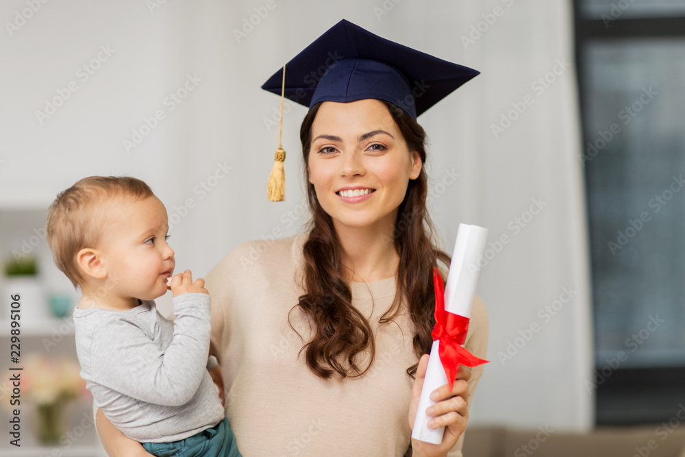 education, graduation and motherhood concept - happy mother student ...