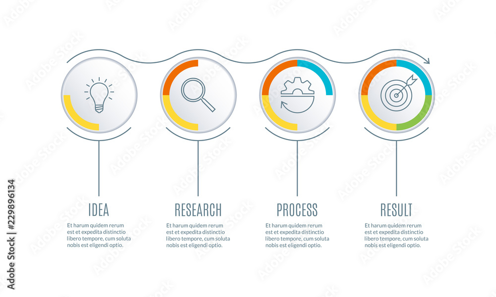 Timeline infographics template with 4 steps, options or section ...
