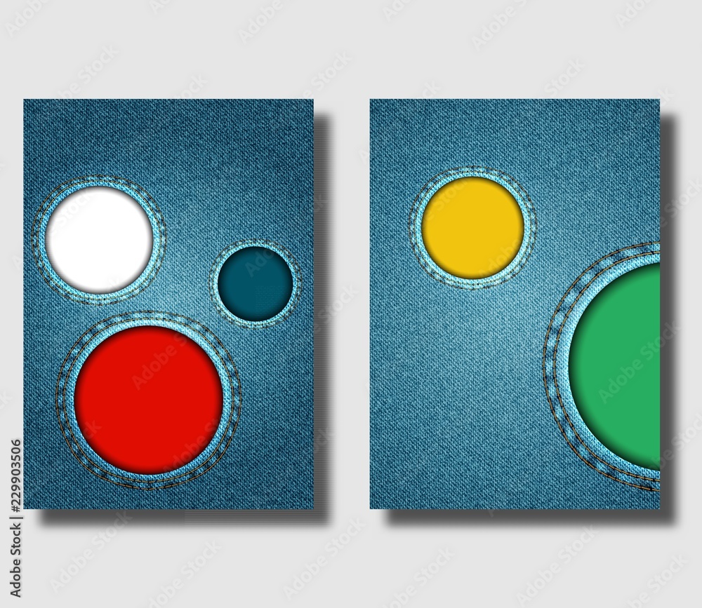 Advertising flyer design template with blue denim background and with ...