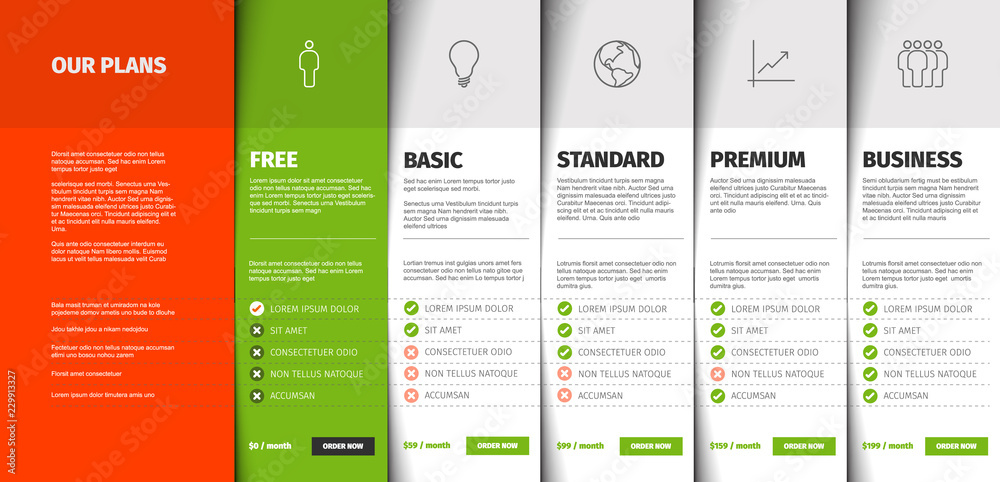 Product / service price comparison table Stock Vector | Adobe Stock