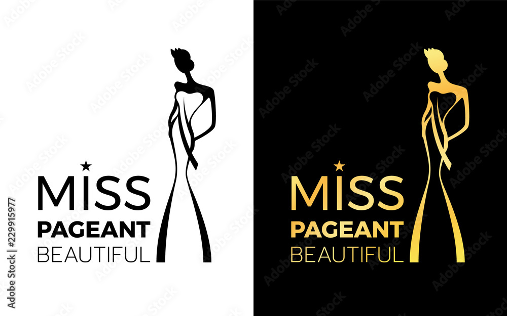 Miss pageant Beatiful logo sign with woman wear a crown and sash sign ...