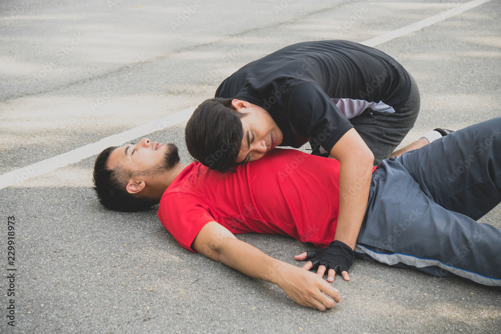 Photo & Art Print Asian man heart attack during running in park need ...