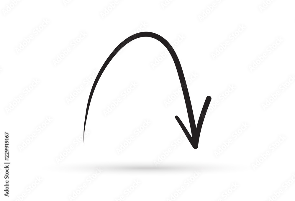 curve arrow draw doodle brush sketch cartoon isolated on white ...