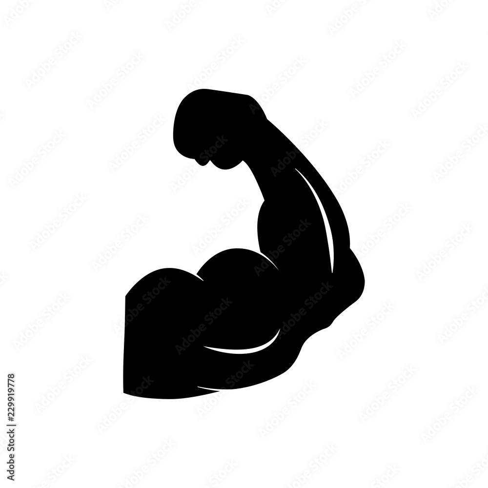 Black muscle icon. Strong power icon. Biceps icon. Muscle arms vector ...