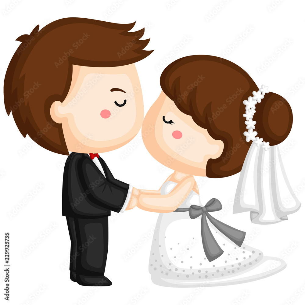 a wedding couple kissing after the ceremony vector de Stock | Adobe Stock