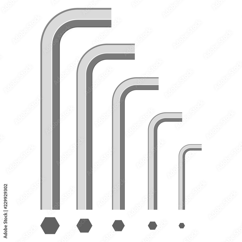 Allen wrench top and side view. Vector flat hexagonal key icons set ...