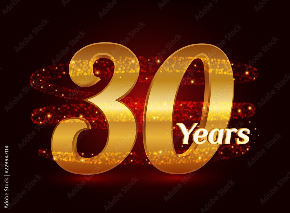30 years golden anniversary 3d logo celebration with glittering spiral ...
