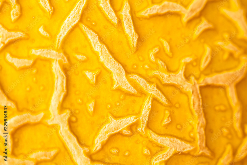 Texture of yellow very ripe melon. Rough surface. The surface is ...