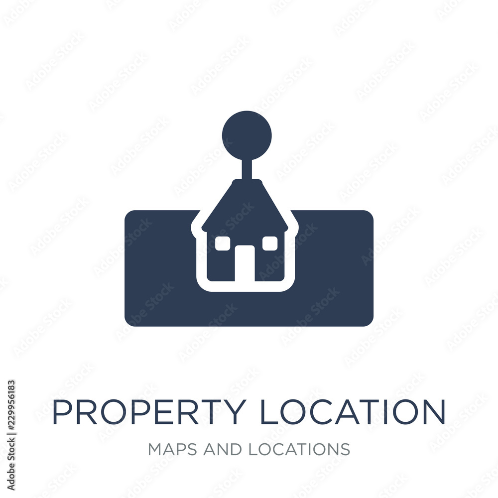 property location icon. Trendy flat vector property location icon on ...
