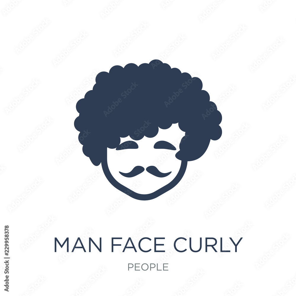 Man face curly hair and moustache icon. Trendy flat vector Man face ...