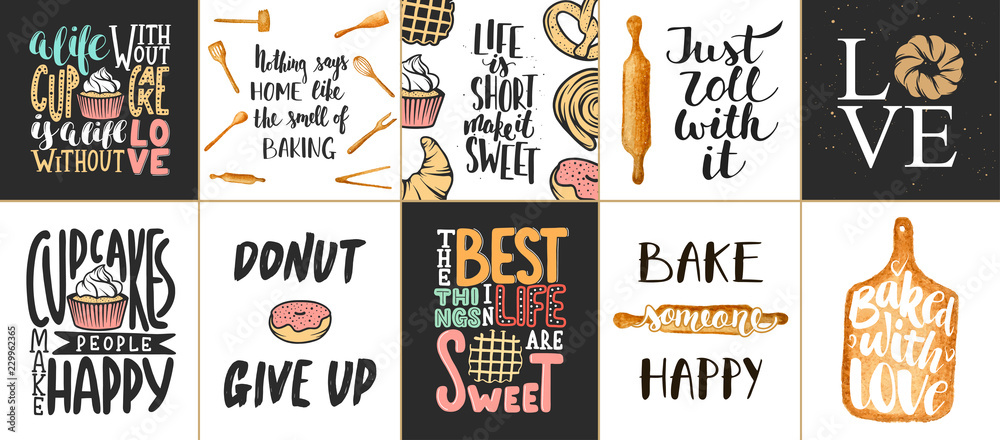 Set of vector bakery lettering posters, greeting cards, decoration ...