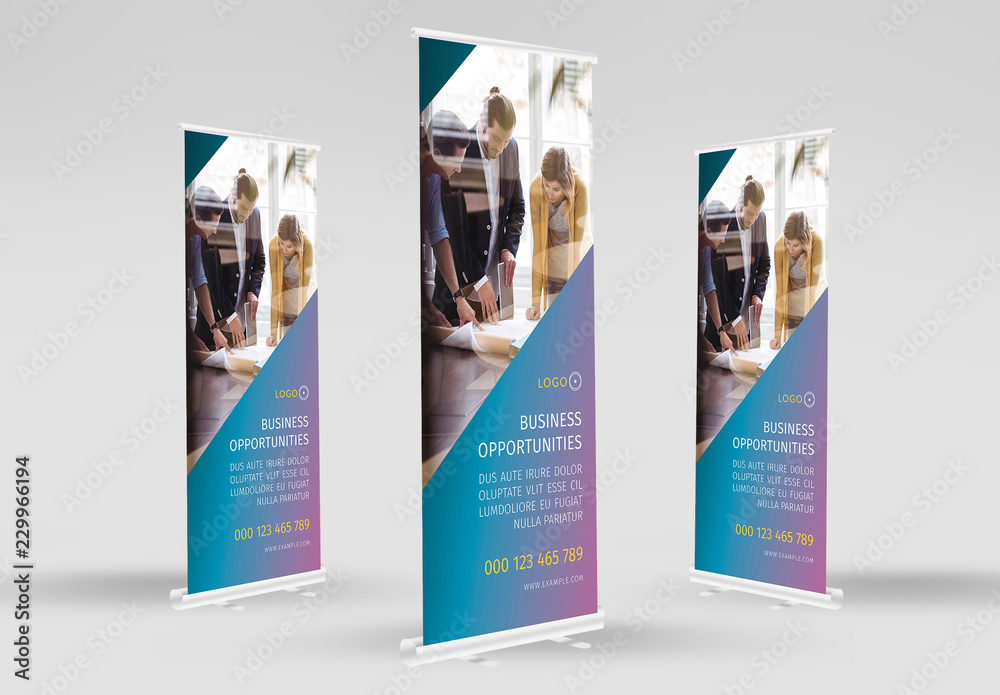 Vertical Banner Advertisement Layout with Purple Gradient Stock ...