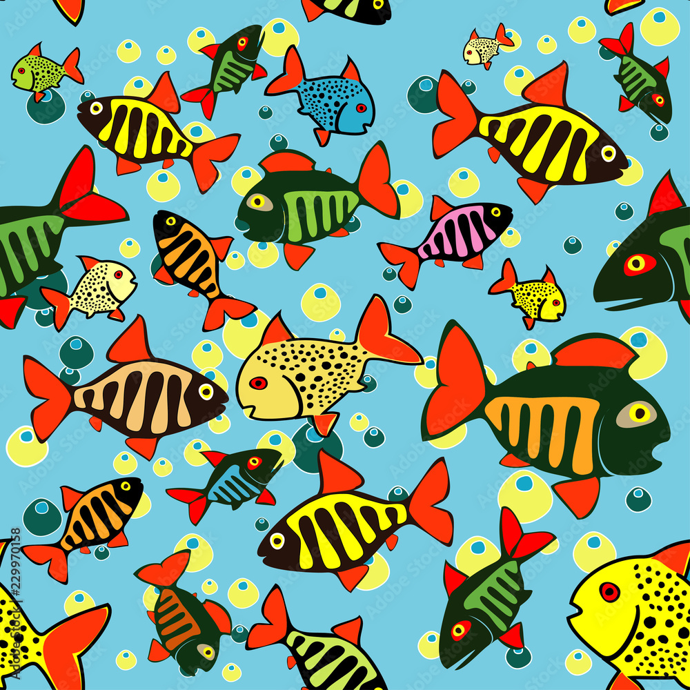 Seamless texture pattern beautiful underwater fish aquarium. Vector ...